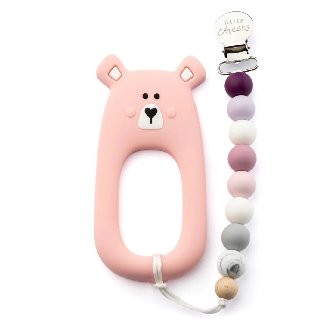 Pink Bear Teether + Clip – Healthy Moms